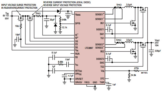 LTC3897_Typical Application Referenz-Design | Einzelausgangs Gleichspannungs Netzteil | Arrow.de