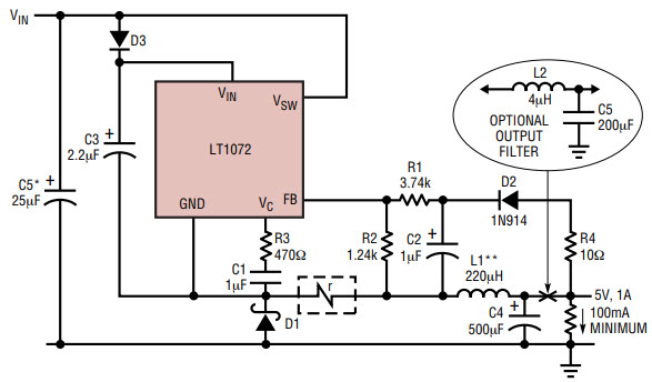 LT1072_Typical Application Reference Design | DC to DC Single Output Power Supplies | Arrow.com