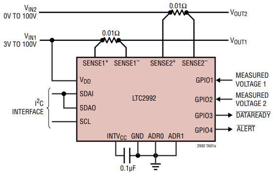 LTC2992_Typical Application Diseños de referencia | Monitoreo del energía | Arrow.com
